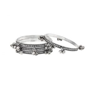 German Silver Ghungroo Traditional Bangle Set - Festmarket