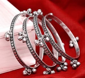German Silver Ghungroo Traditional Bangle Set - Festmarket